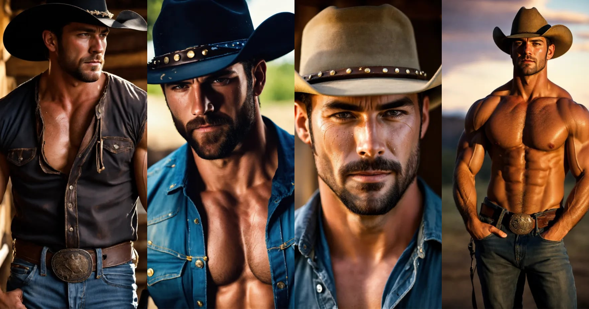Lexica - A handsome, rugged sweaty muscular cowboy