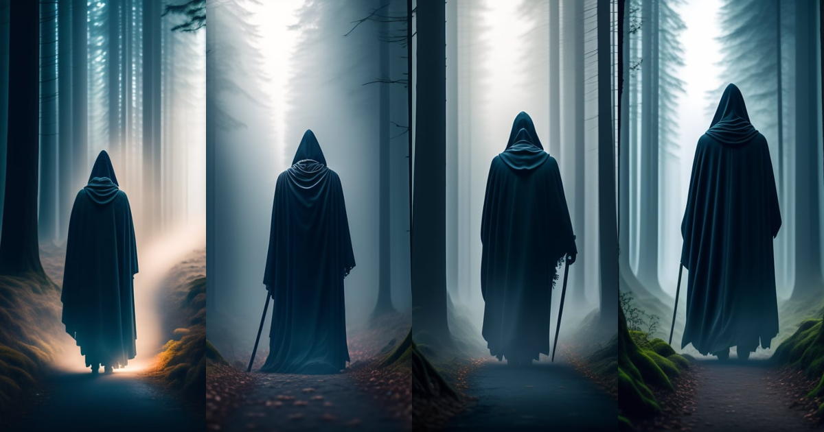 Lexica - Grim reaper, full body, skeleton face, foggy forrest, scary ...