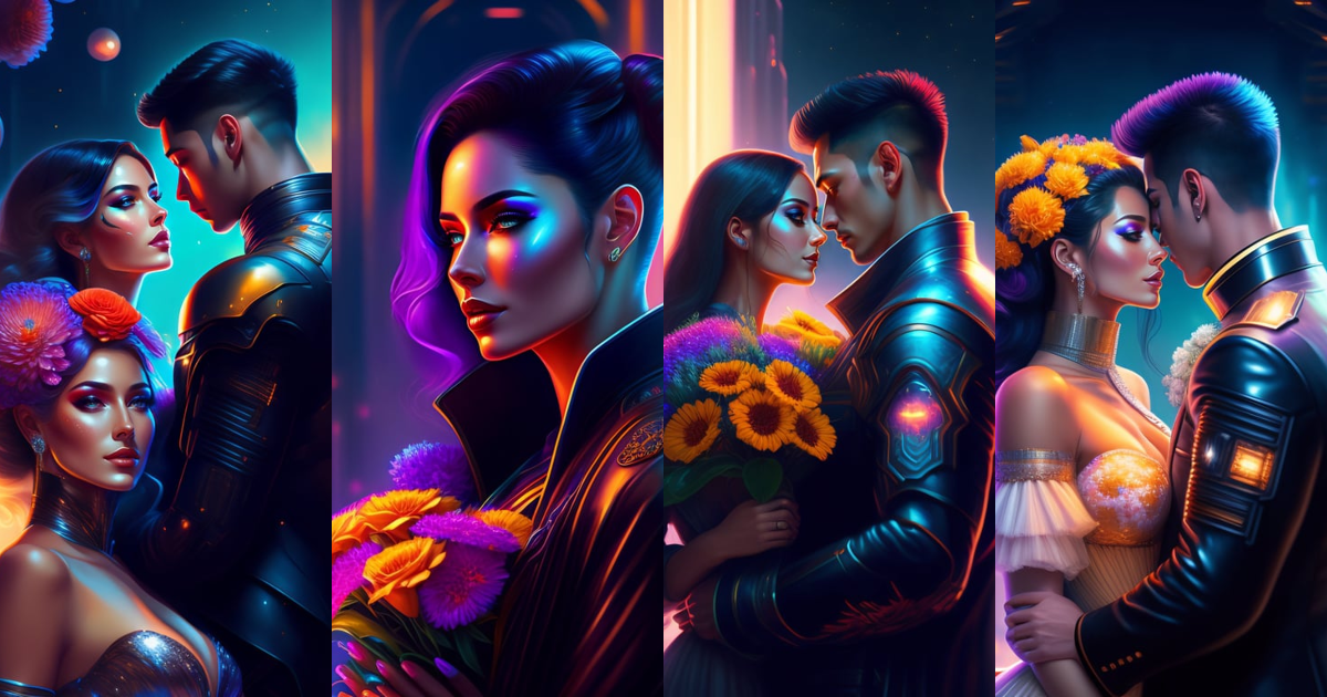 Lexica - An android man gives a bouquet of flowers to a beautiful human ...