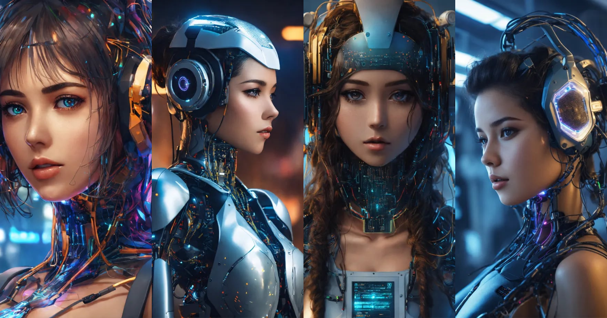 Lexica - Cyber AI girl, part human part machine part computer Hispanic ...