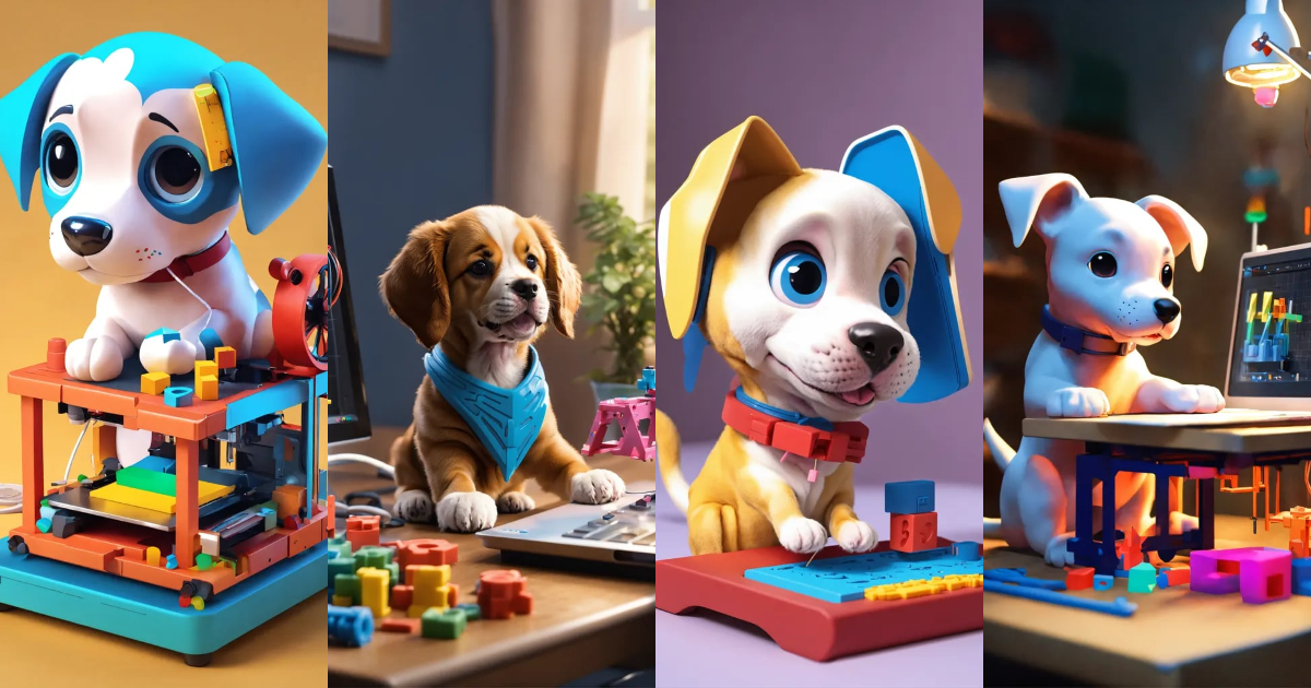 Lexica - A playful puppy using a 3D printer, doing math, high ...