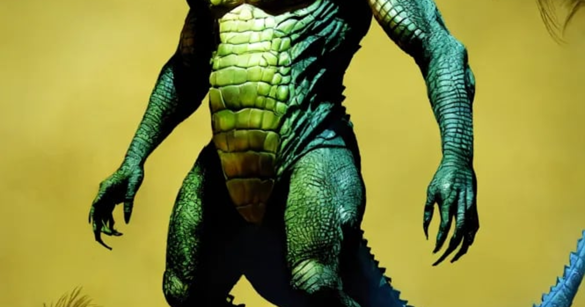 Lexica - Realistic drawing a full body portrait of a humanoid crocodile ...