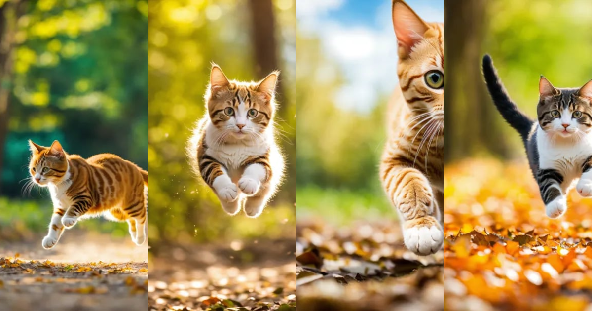 Lexica - Cute jumping cat, in the behind defocus forest
