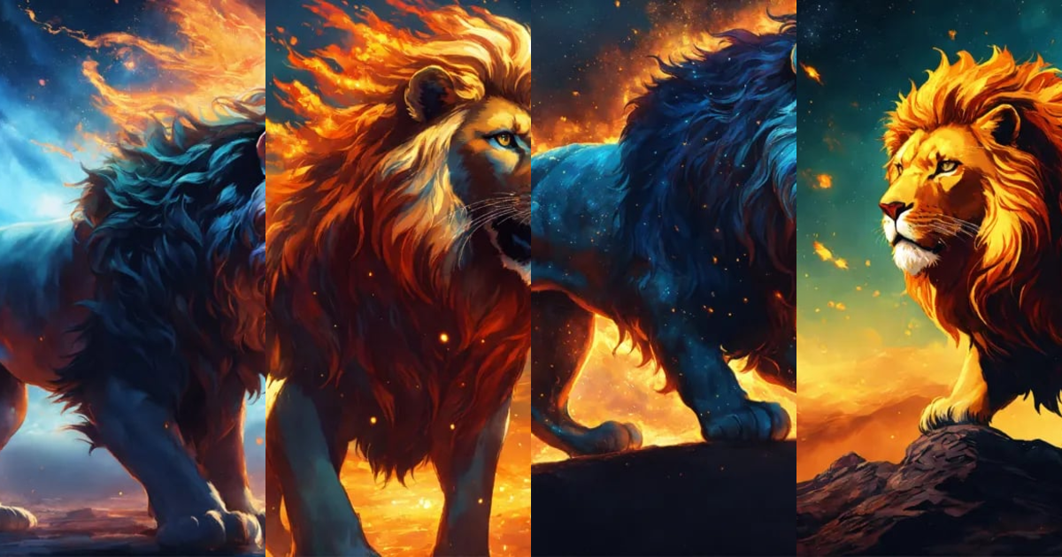 Lexica - Realistic, hyperwave cover art, fire lion facing front, mane ...