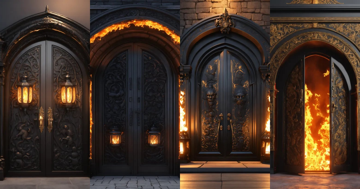 Lexica - 3D double castle doors black obsidian engraved with vampires ...