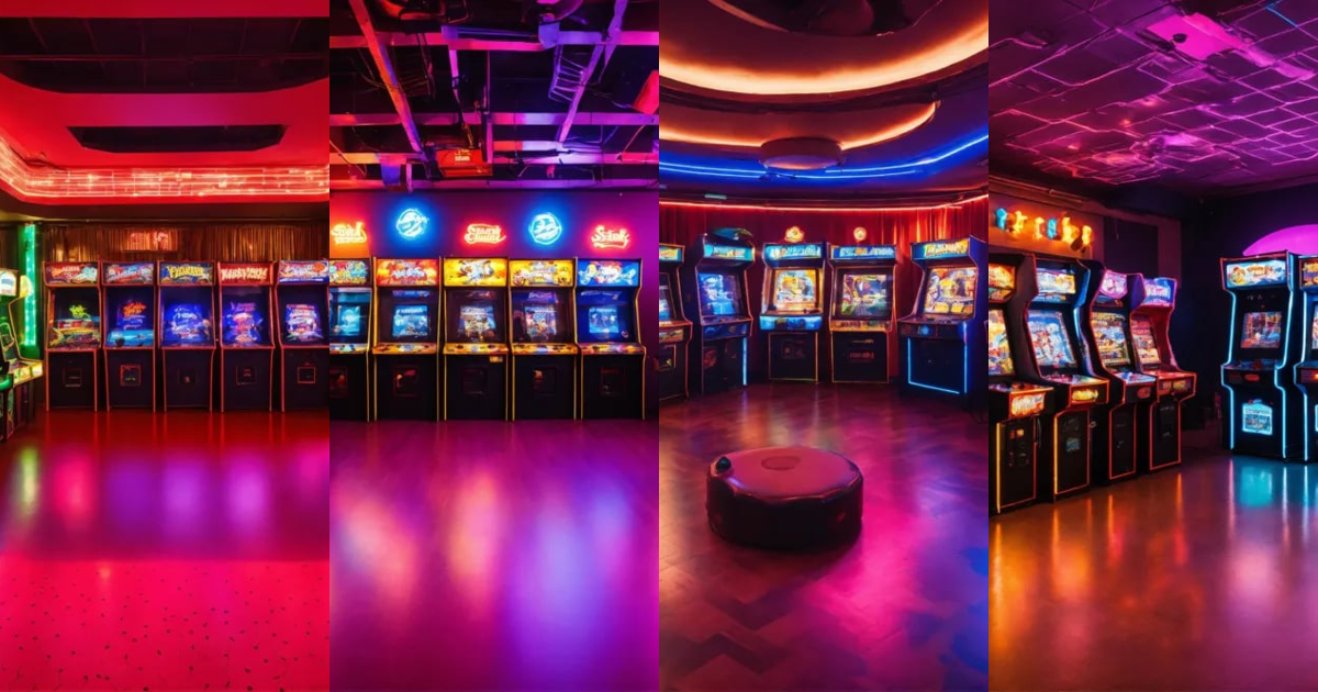 Lexica - Sci Fi retro arcade with lots of lights and a central circular ...