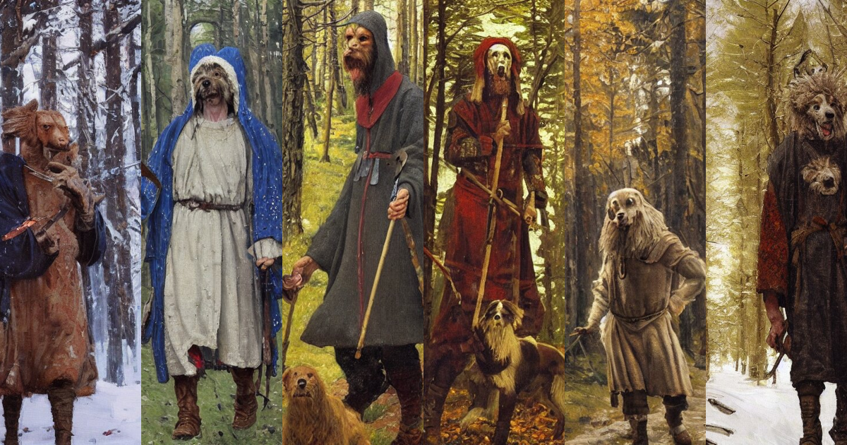 Lexica - Slavic dog head man, woolen torso in medieval clothes, walking ...