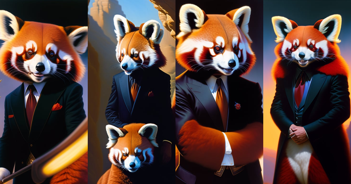 Lexica - Anthropomorphic red panda in a bodyguard black suit, laughinh ...