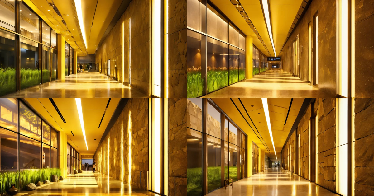 Lexica - Airport corridor, one side of the corridor full height glass ...