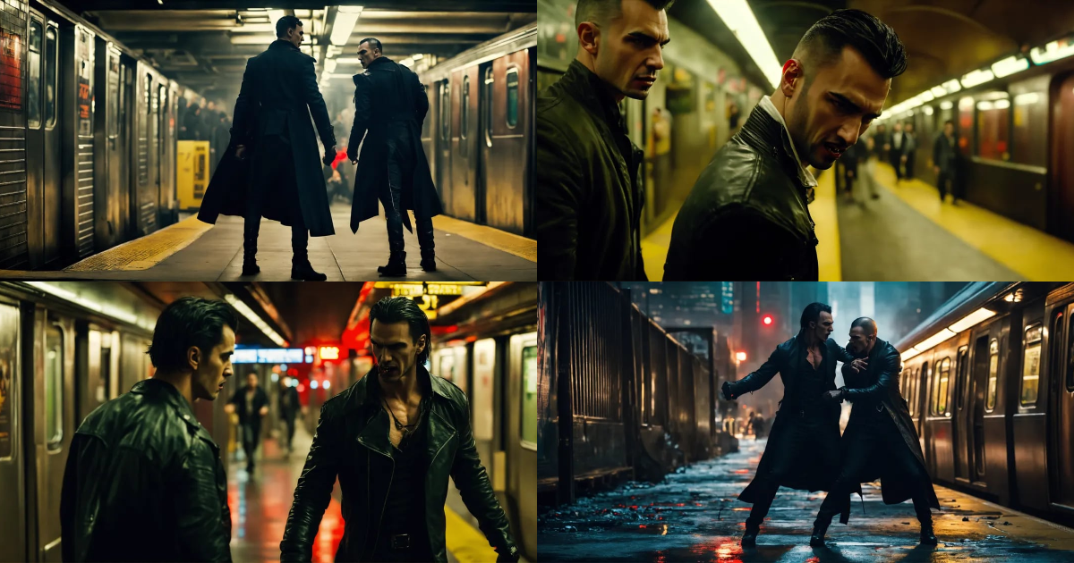 Lexica - Cinematic look, two male vampires fighting in new york, close ...