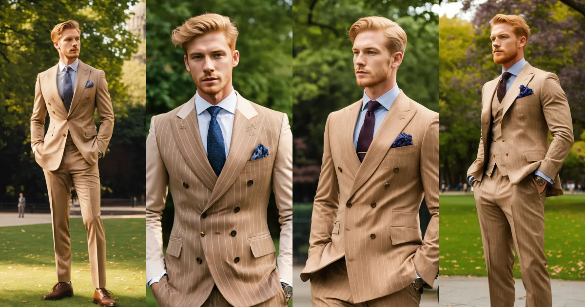 Lexica - A blonde ginger gentleman in light brown pinstripe double ...