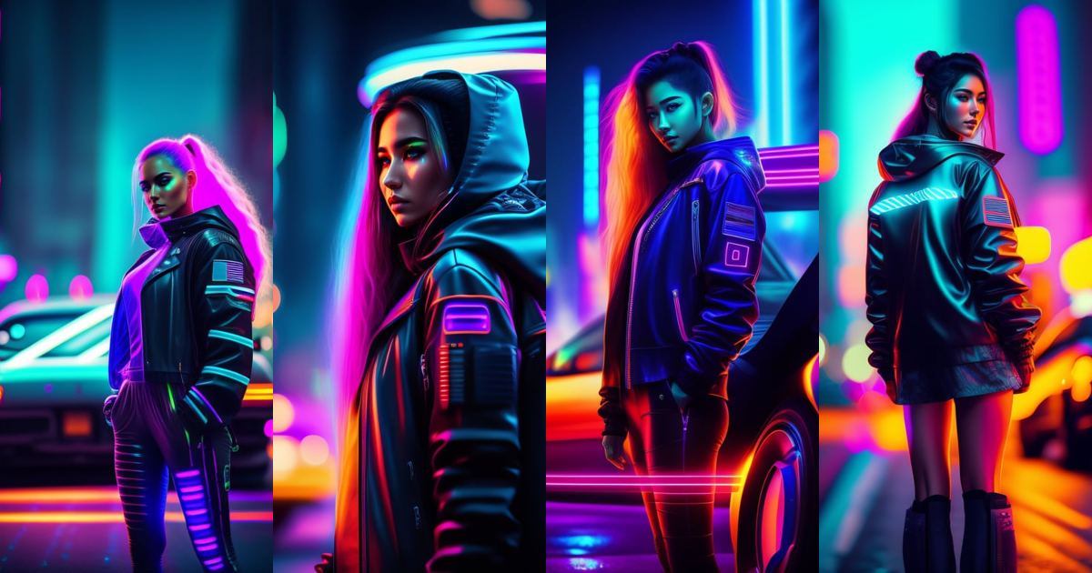 Lexica - Cyberpunk edgerunners, neon glowing, girl, car