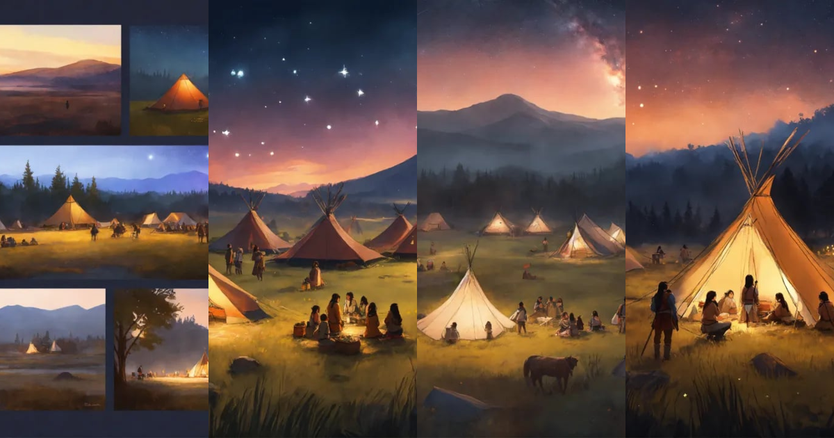 Lexica - Concept art of Native American lands with tents in the meadow ...