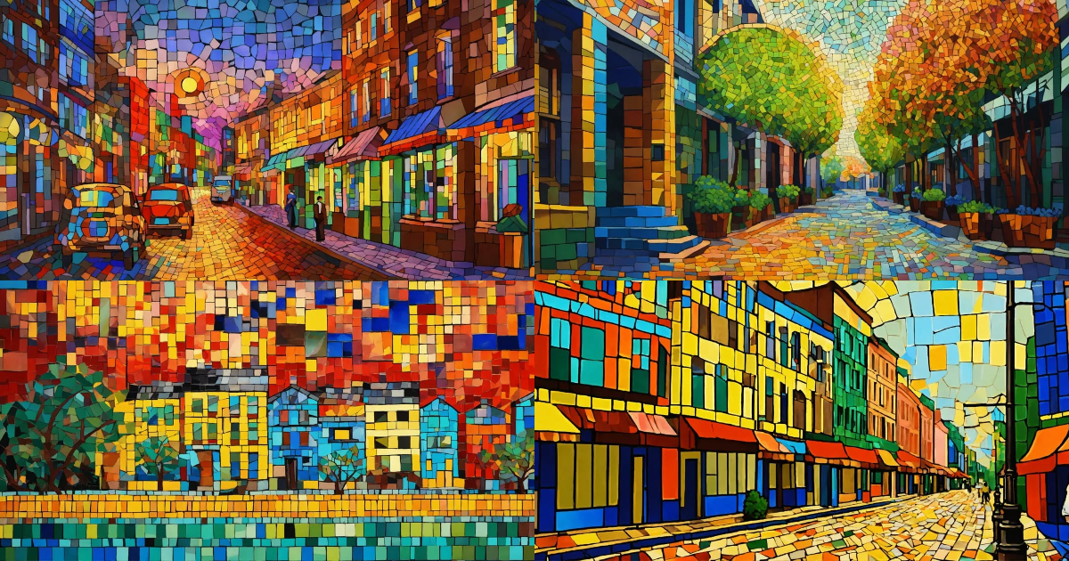 Lexica - Mosaic street scene drawing inspired by Abstract Expressionism ...