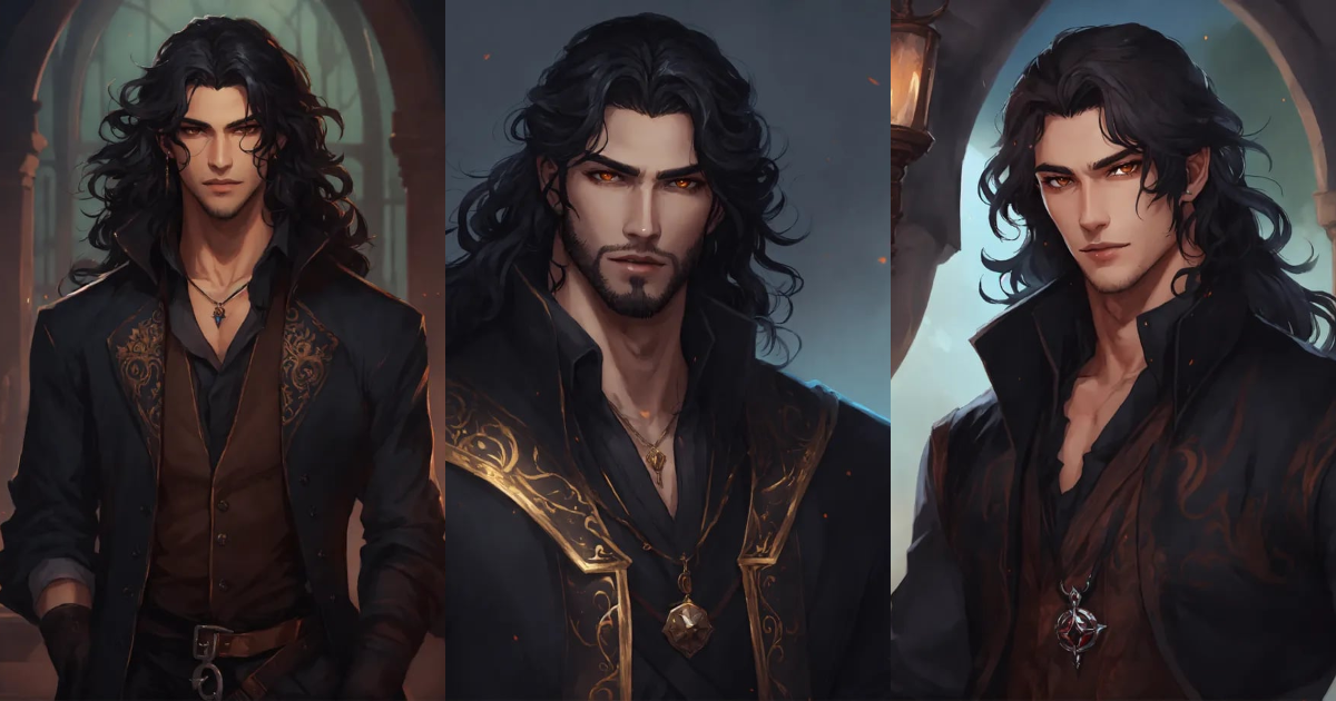 Lexica - A handsome half demon with brown eyes and long wavy black hair ...