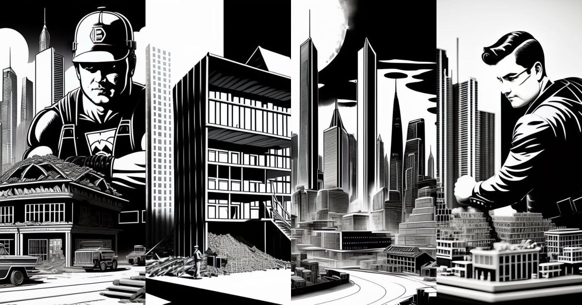 Lexica - Comics black and white style picture of a super hero builder ...