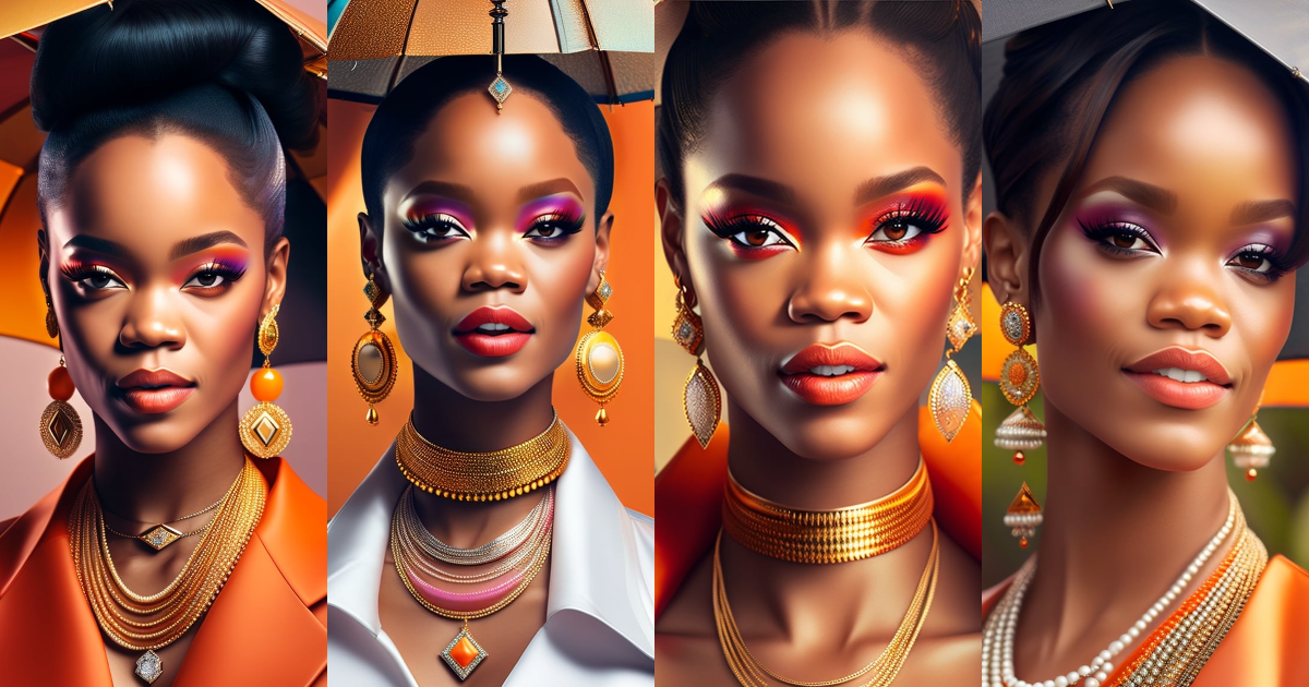 Lexica - A photo of Rihanna's face with an umbrella, earrings, bright ...