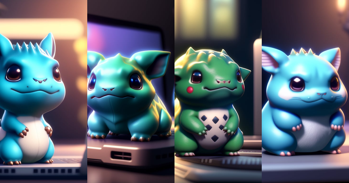 Lexica - Cute small bulbasaur sitting in front of laptop ,unreal engine ...