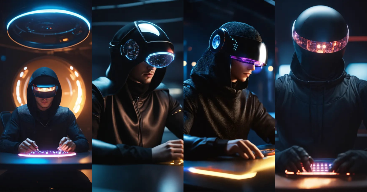 Lexica - Nerdy 25 year old male hacker wearing futuristic black ...