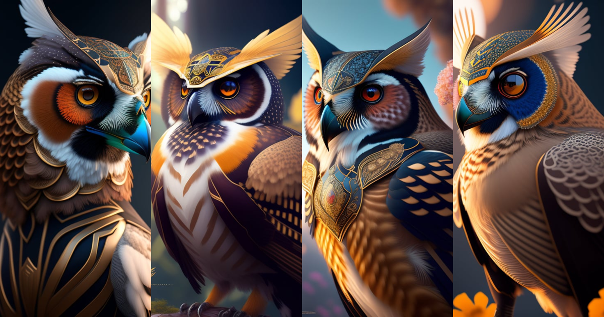 Lexica - Symmetry!! portrait of a hybrid robot bird owl, floral ...