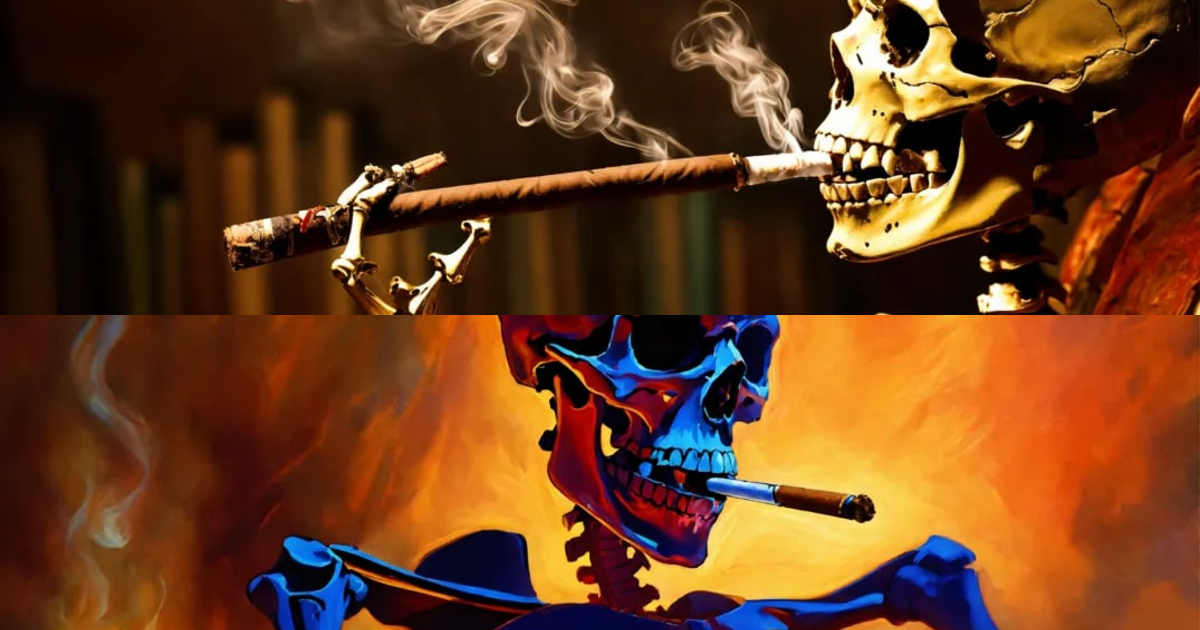 Lexica - Skeleton smoking a cigar, impressionist painting, spooky ...