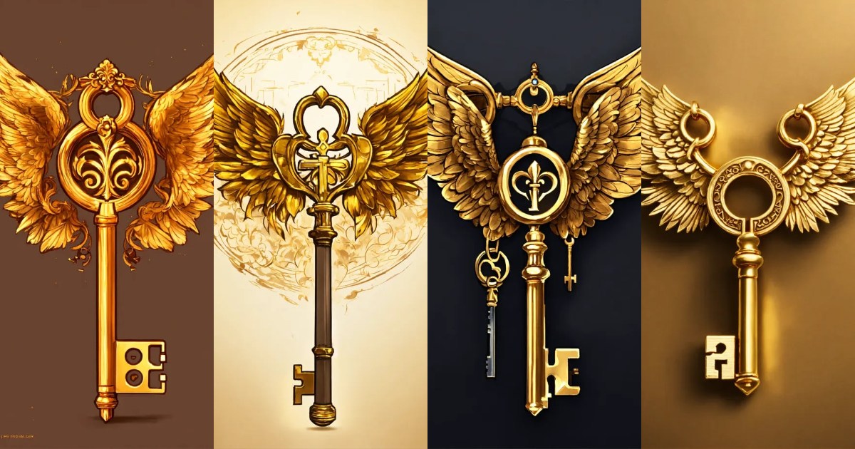 Lexica - Draw a golden winged key logo