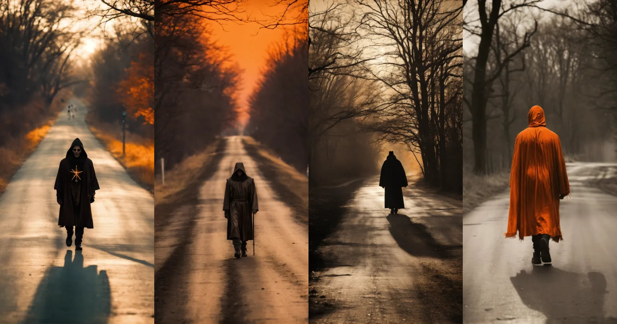 Lexica - A black and white image showing a creepy creep walking down a ...
