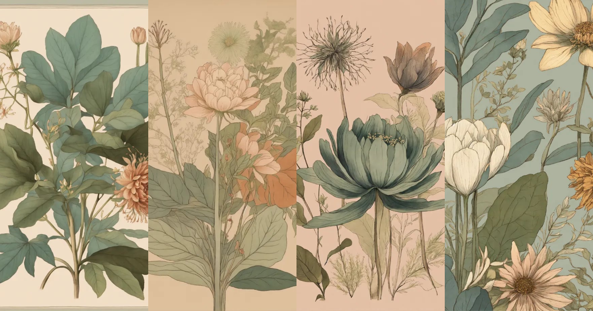 Lexica - Minimalist vintage botanical drawing, serene muted colors ...