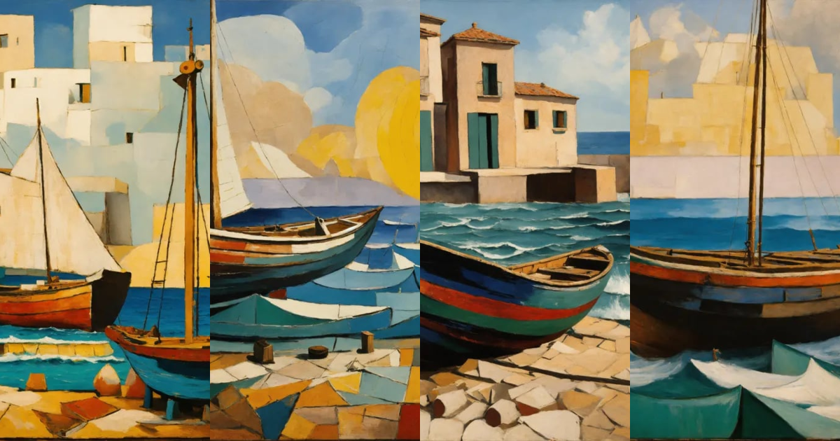 Lexica - Picasso painting with the sea and an old boat