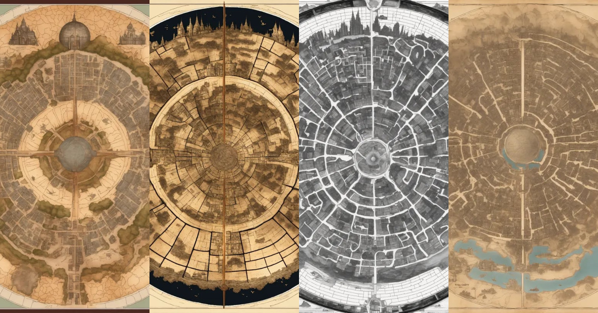 Lexica - Inked map of a massive fantasy city with a big dome in the ...