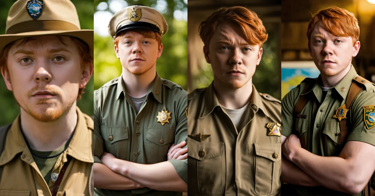 Lexica - Scared man, US PARK RANGER, FRONT VIEW, casual clothes, arms ...