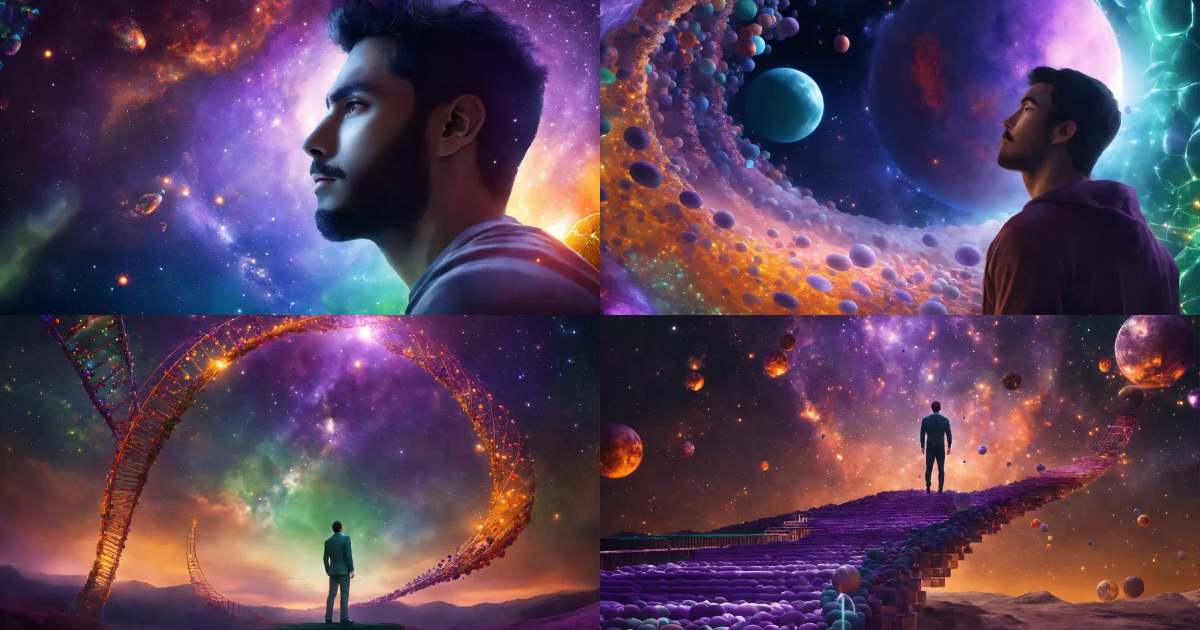 Lexica - Well built man looking up, dna strands floating in the ...