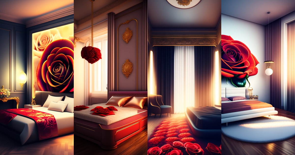 Lexica - A huge room whit handcuffs and roses on a bed in the middle ...