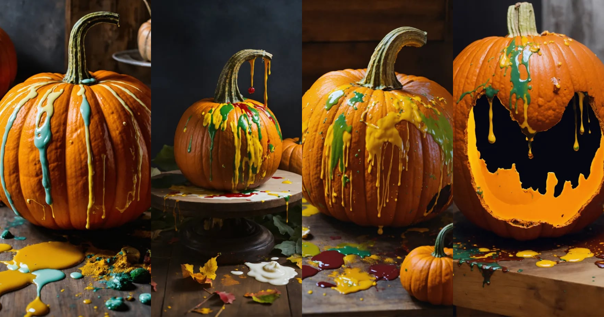 Lexica - A pumpkin dripping with paint.