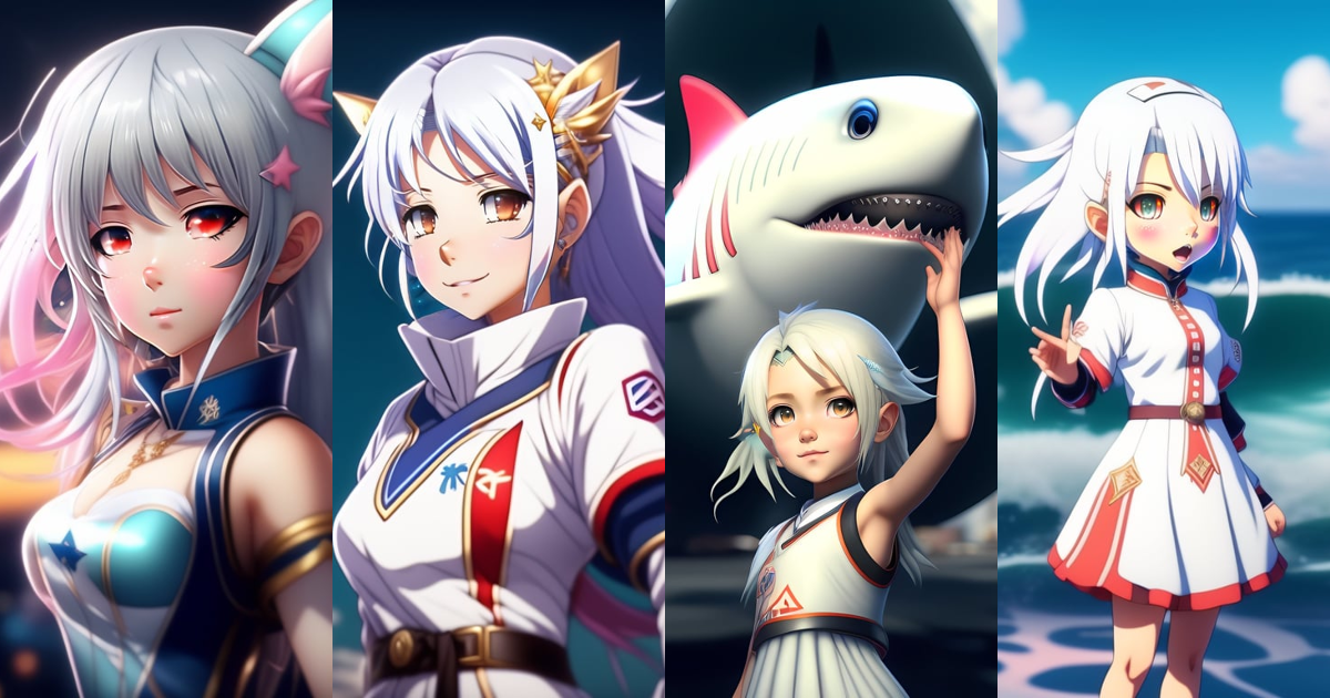 Lexica - A girl, anya anime style, with white hair, wearing a shark ...