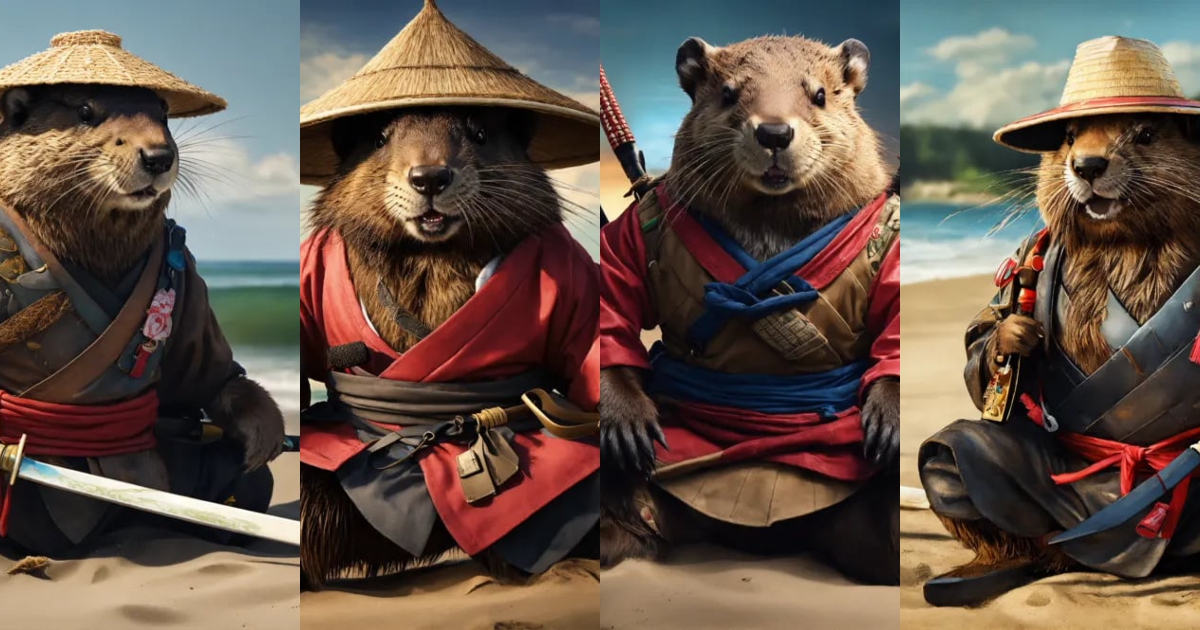 Lexica - Beaver samurai. Beach. Hyper realistic.