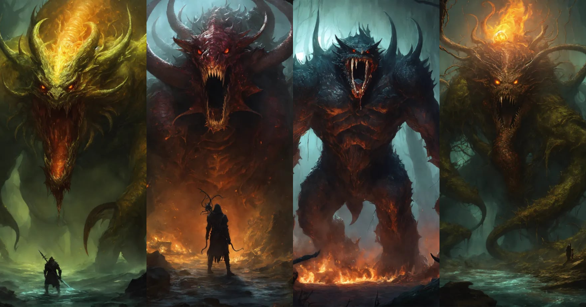 Lexica - This monstrous entity, shrouded in shadows, moves with a ...