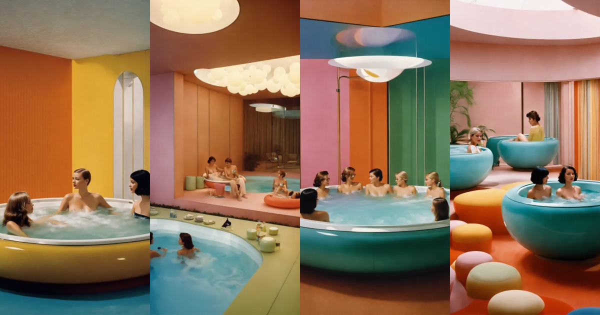 Lexica - Models in a surreal bubbly jacuzzi designed by Dieter Rams ...