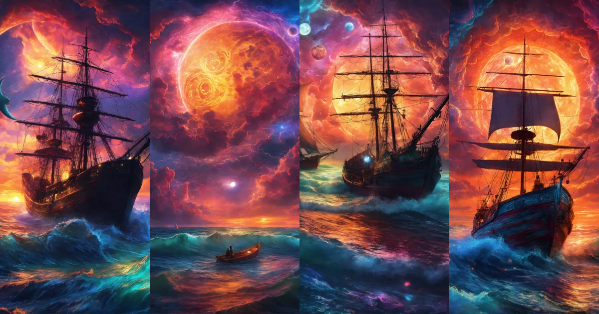 Lexica - "Lovecraftian Eldritch style sunset storm stars moon ocean ...