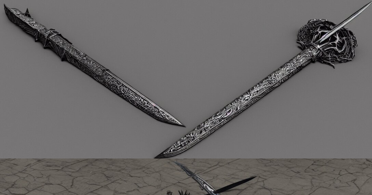 Lexica - Long sword, black skeleton sword, steel, sword, crystals ...