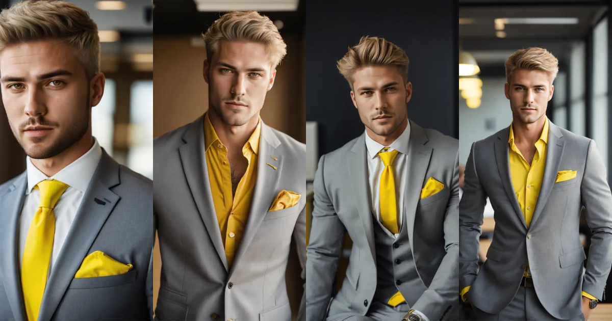 Lexica - Handsome man with light hair and yellow eyes in a sport grey ...