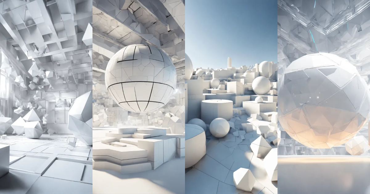 Lexica - White geometric shapes, floating, technology, global, hdr ...