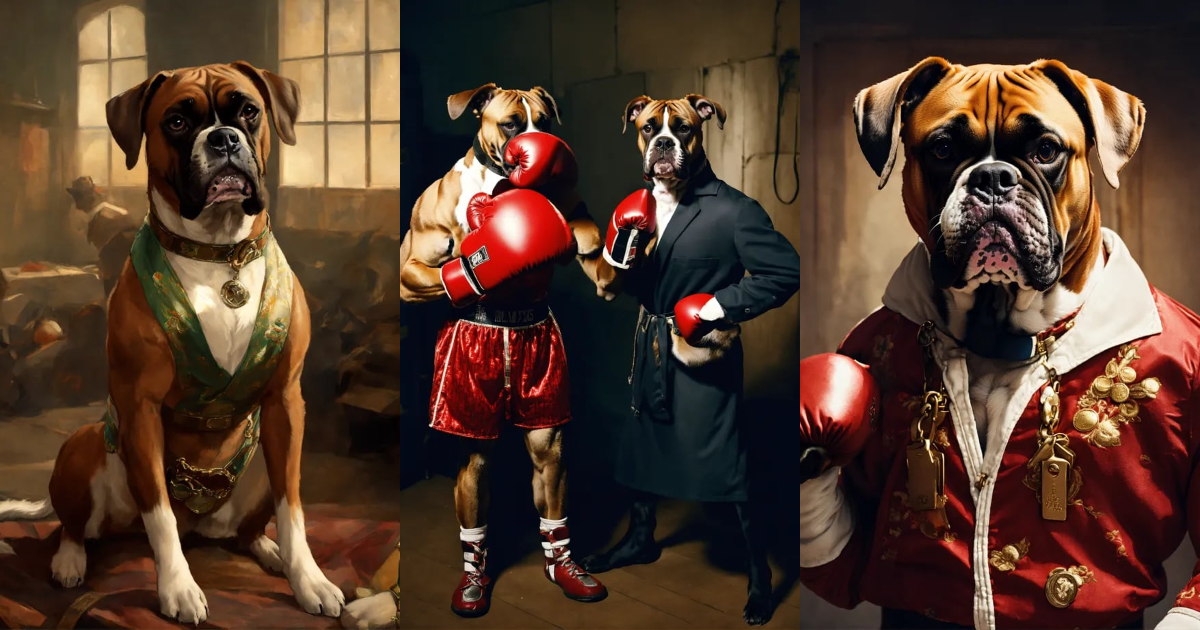Lexica - Portrait of 2 {humanoid Boxer-Dog dressed as A Boxer} Fight in ...