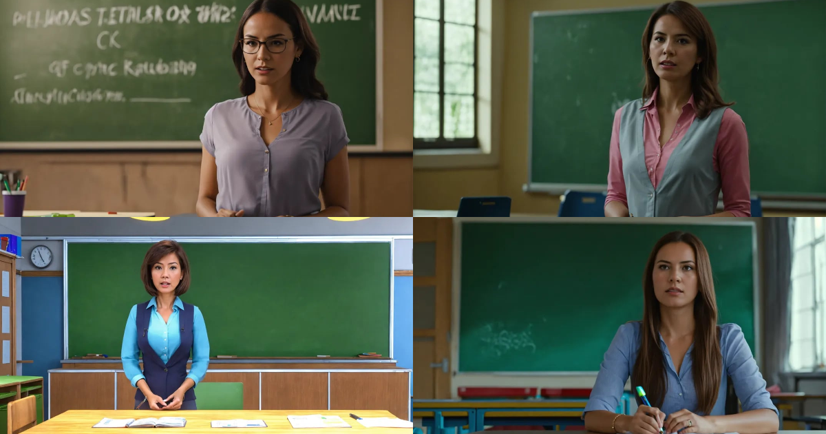 Lexica - Produce images of a beautiful woman teacher standing ...