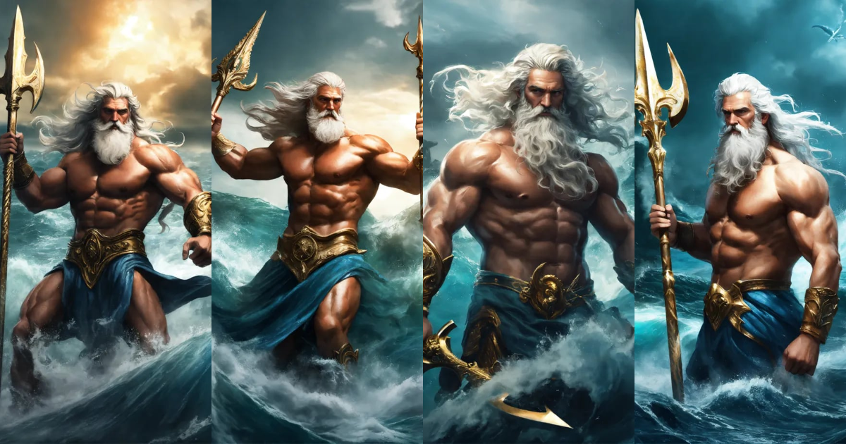 Lexica - God Poseidon in the raging sea with a trident in his hand ...