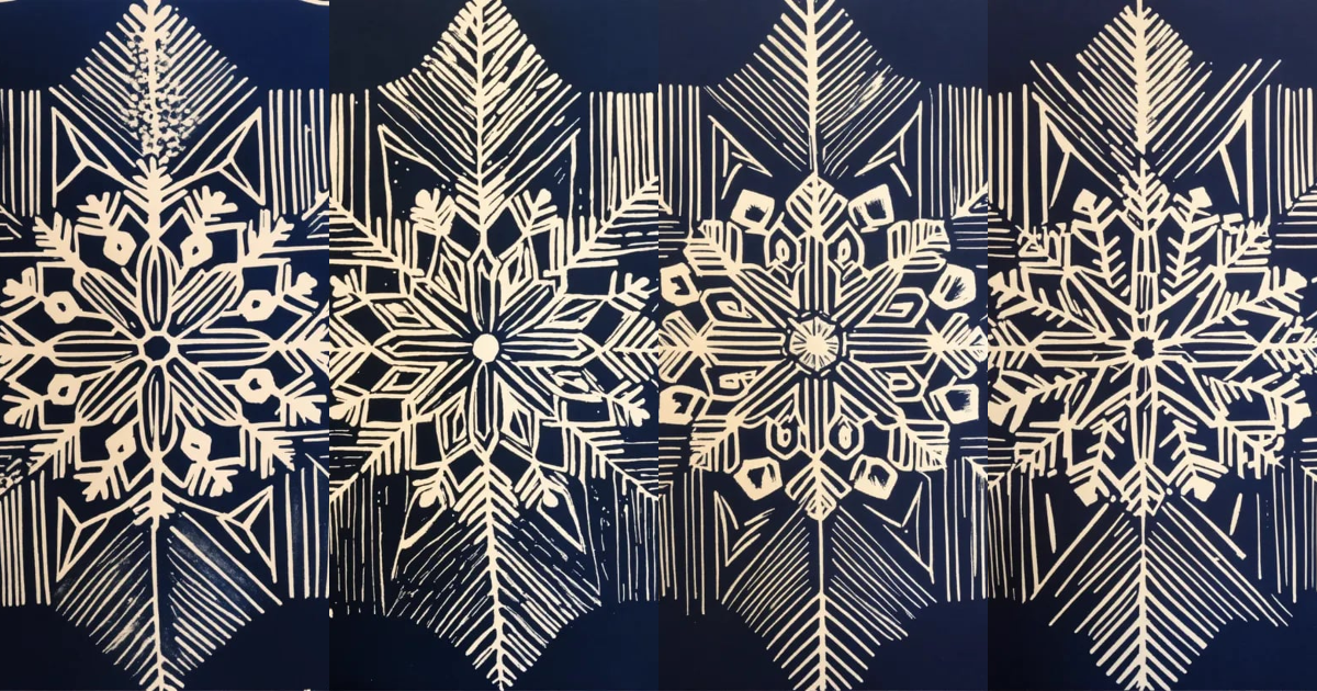 Lexica - Linocut design of a snowflake, simple, clean lines, close-up