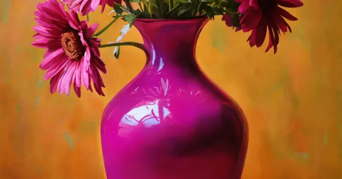 Lexica - Unique and bold vibrant magenta vase, daisies