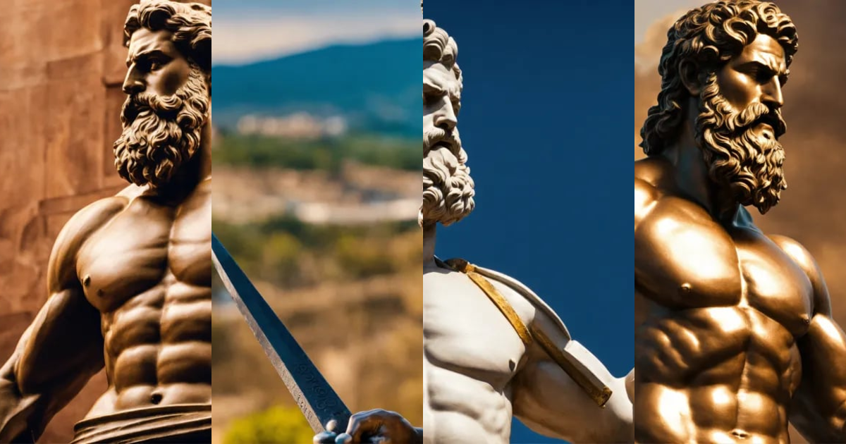 Lexica - Greek statue strong man holding a prop or weapon, standing ...