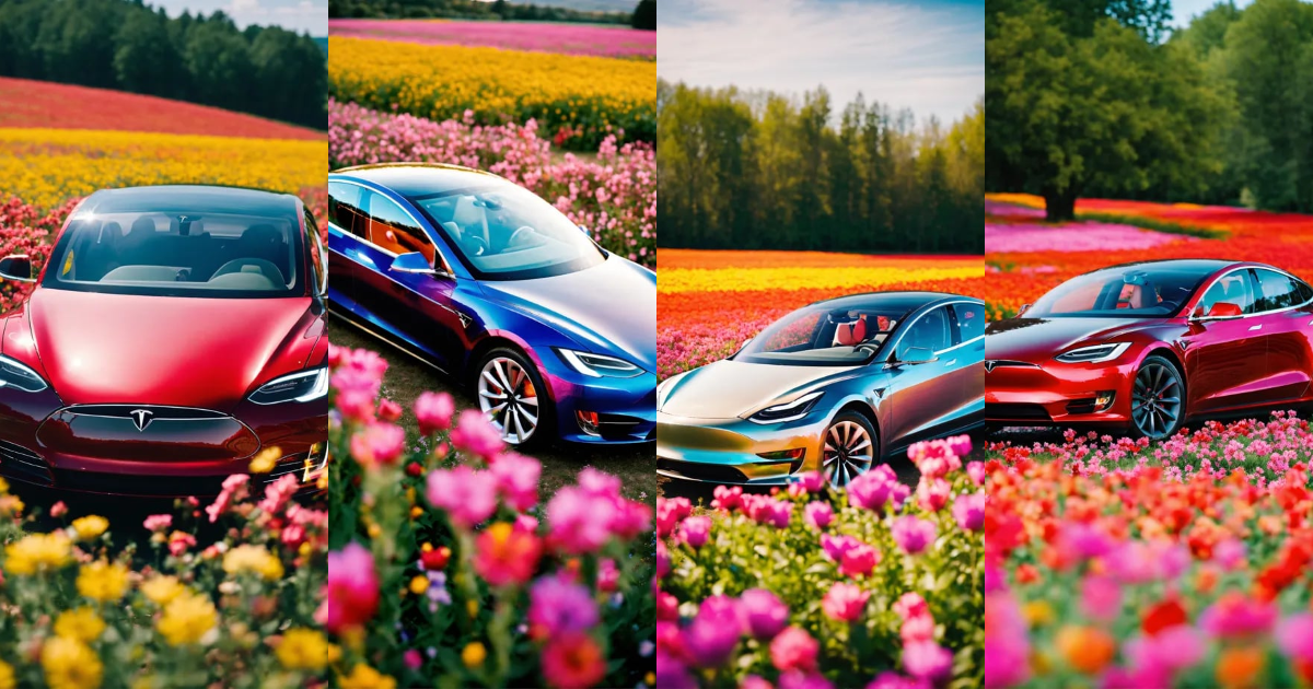 Lexica - A colourful Tesla new model, vibrant, metallic texture ...