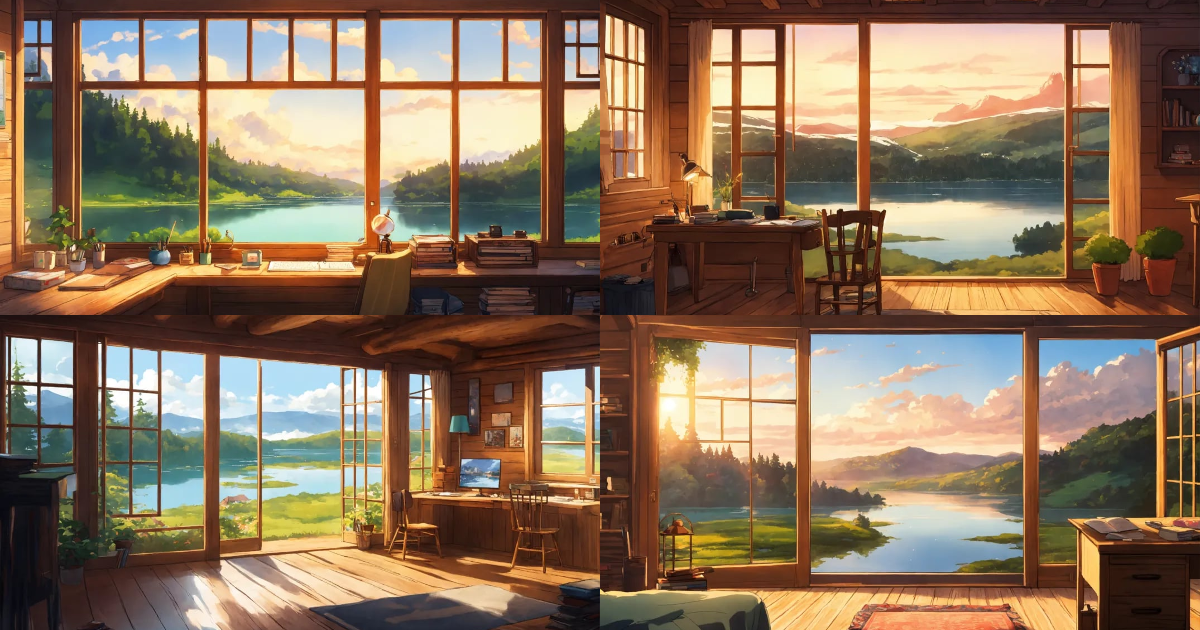 Lexica - Log cabin in denmark, anime, studio ghibli, minimalistic, big ...
